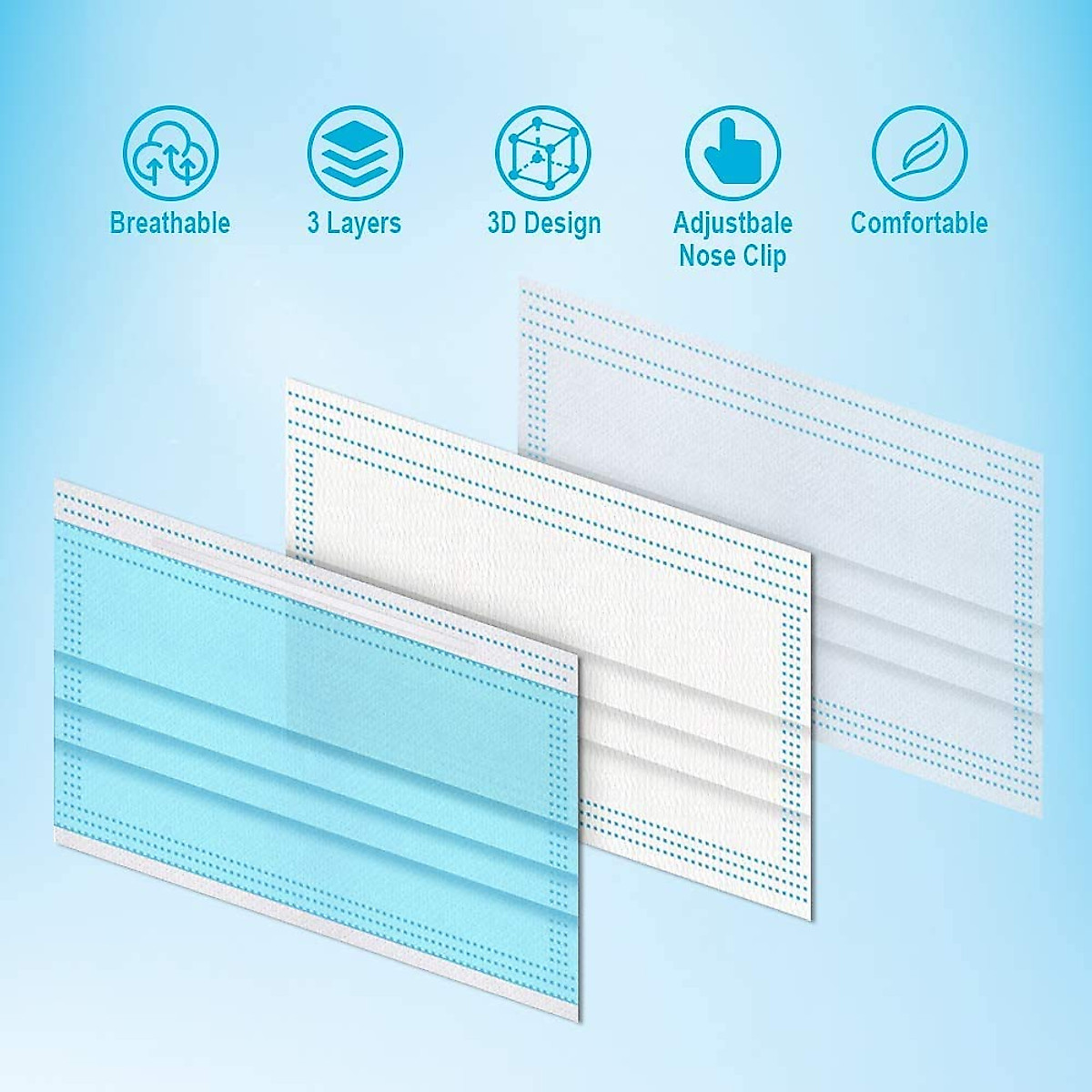 Comix Disposable Face-Masks with 3-Layer Adult Masks, L707 Pack of 100