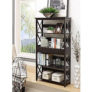 Convenience Concepts Oxford 5 Tier Bookcase with Drawer, Black