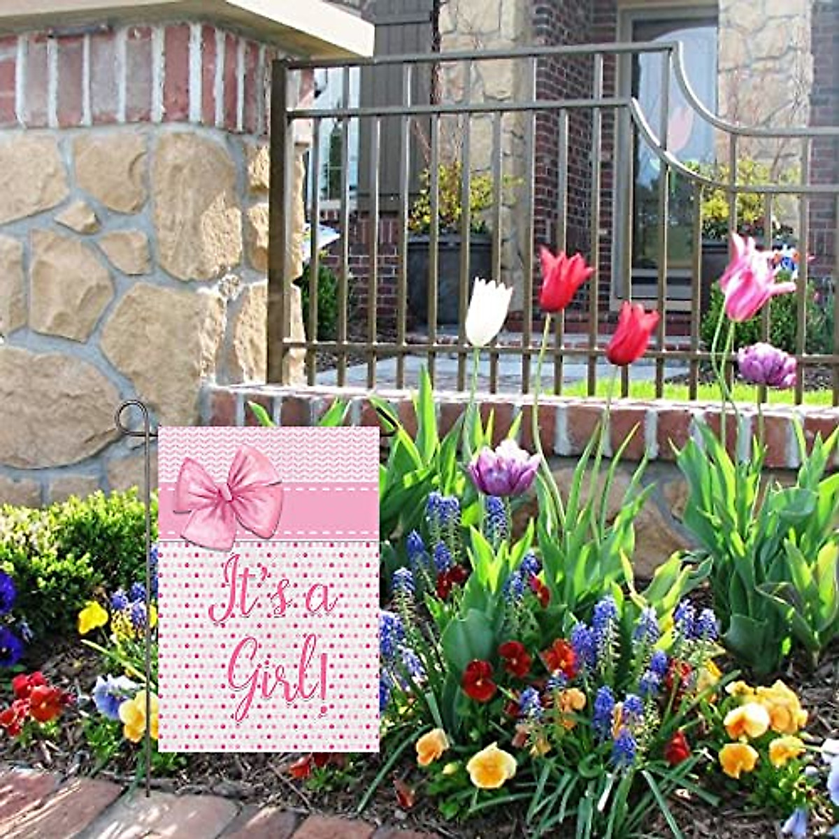 It's A Girl Garden Flag Pink Baby Shower Birth Announcement Decorations for Girl 12x18 Inch Double Sided New Baby Garden Flag Gender Reveal Party Decor Vertical Burlap Banner Outdoor Lawn Yard Sign