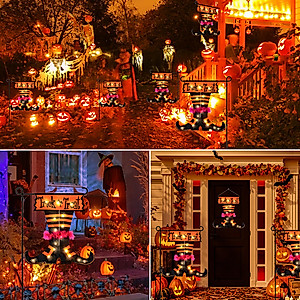 Qunlight Halloween Trick Or Treat Graden Flag lights without flag pole, Double Sided Witch Feet Flag Banner 17.1*17.2Inch ,16 Warm White LED with 8modes Solar Panel, Decorations for Outdoor,Yard ,Home