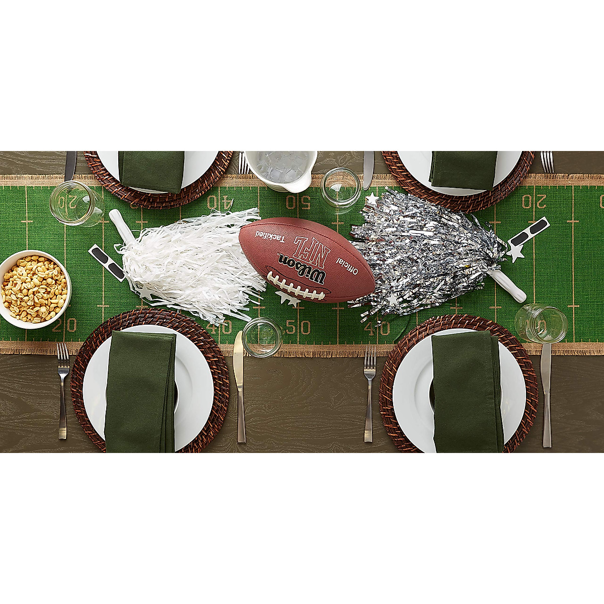 DII Football Decorations for Home & Kitchen Game Day Party Décor, Table Runner, 14x74, Jute Turf Field
