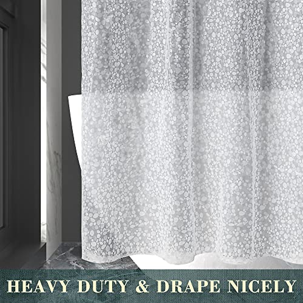 ABLUEN No Hook Shower Curtain or Liner - 8G Heavy Duty Cobblestone Bathroom Shower Curtain No Hooks Required, Waterproof Plastic & PVC Free, Standard Size 71 x 74, Pebble