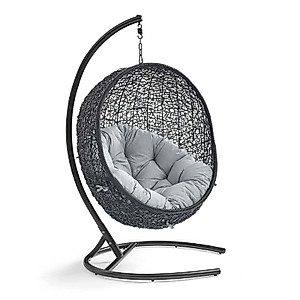 Modway EEI-739-GRY-SET Encase Wicker Rattan Outdoor Patio Porch Lounge Egg, Swing Chair with Stand, Gray
