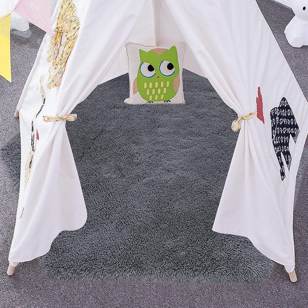 junovo Ultra Soft Rug for Nursery Children Room Baby Room Home Decor Dormitory Hexagon Carpet for Playhouse Princess Tent Kids Play Castle, Diameter 4.6 ft, Grey