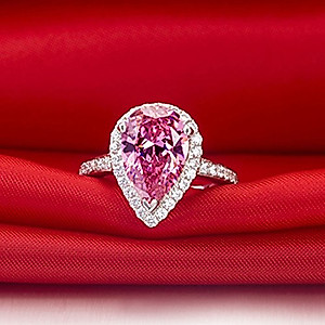 Sterling Silver Jewelry Pink Stone 3CT Pear Cut Engagement Ring for Women NSCD Simulated Diamond Ring