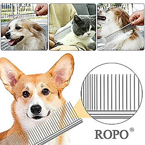 CWXZSTM Pet Steel Combs Dog Cat Comb Tool for Removing Matted Fur - Pet Dematting Comb with Rounded Teeth and Non-Slip Grip Handle - Prevents Knots and Mats for Long and Short Haired Pets,6.5IN/7.4IN