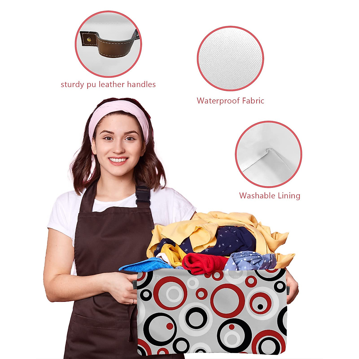 2 Packs Red Black Cube Storage Organizer Bins with Handles,Collapsible Canvas Cloth Fabric Storage Basket,Modern Geometric Boho Polka Dot Grey Books Kids' Toys Bin Boxes for Shelves,Closet