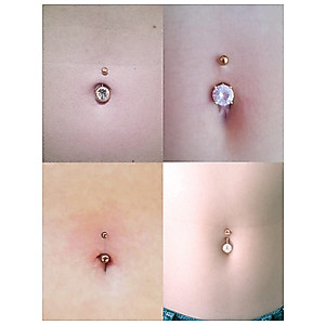 Vsnnsns 14G Belly Button Rings Flower Belly Rings for Women Stainless Steel Opal Belly Piercing Jewelry Surgical Steel Belly Button Rings Curved Navel Ring Barbell CZ Body Jewelry Piercing Rose Gold