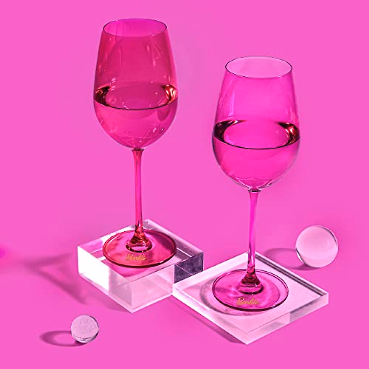Dragon Glassware x Barbie Wine Glasses, Pink and Magenta Crystal Glass, As Seen in Barbie The Movie, 17.5 oz Capacity, Set of 2