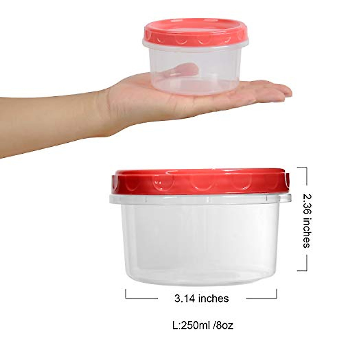 12-pack 8oz/250ml reuseable small plastic freezer storage container jars with screw lid for food kids baby lunch snacks slime cup |Sturdy Plastic|BPA Free | Freezer & Dishwasher Safe|