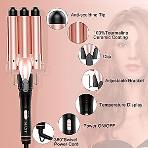 Curling Iron Set 5 in 1,MAXT Curling Wand Set Interchangeable Triple Barrel Curling Iron and Curling Brush Ceramic Barrel Wand Curling Iron(0.35”-1.25”) (Pink)