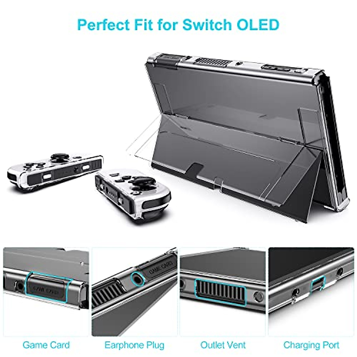 innoAura Switch OLED Case 19-in-1 Bundle with Carrying Case, Game Organizer, Screen Protector, Stand and Thumb Grips (Blue)