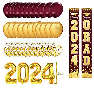 Graduation Decorations Maroon Gold 2024/Burgundy Gold Graduation Party Decorations FSU ASU Class of 2024 Congrats Grad Porch Sign Maroon Gold Balloons 2024 Graduation Party Decorations