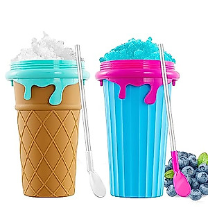 Double Layers Slushie Cup, DIY Homemade Squeeze Icy Cup, LEEVOT Frozen Magic Squeeze Slushy Maker Cup Turn Anything Into A Slushy