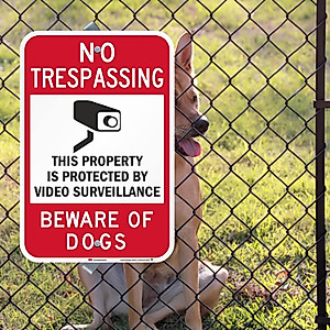 SmartSign "No Trespassing - Property Protected by Video Surveillance, Beware Of Dogs" Sign | 12" x 18" 3M Engineer Grade Reflective Aluminum