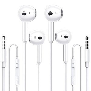 AUNC 2 Pack [Apple MFi Certified] Earbuds Wired Headphones with 3.5mm Plug Built-in Microphone Remote to Control Music,Phone Calls,Volume,Compatible with iPhone,iPad,iPod,PC,Android, White