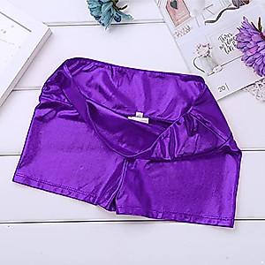 easyforever Girls Shiny Metallic Dance Booty Shorts Gymnastics Athletic Yoga Shorts Ballet Dance Hot Pants Bottoms Purple 6 Years