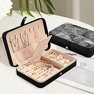 Oyihfvs Mandala Patchwork Islam, Arabic, Indian, Ottoman Motifs Leather Jewelry Bag, Jewelry Storage, Portable Jewelry Organizer Boxes for Women Lady Necklace, Earrings, Rings, Bracelet