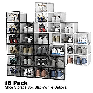 Yescom Foldable Shoe Storage Box 18 Pack Shoe Organizer Bins Closets Stackable Sneaker Container for Home Closet Apartment Use Clear Large Size
