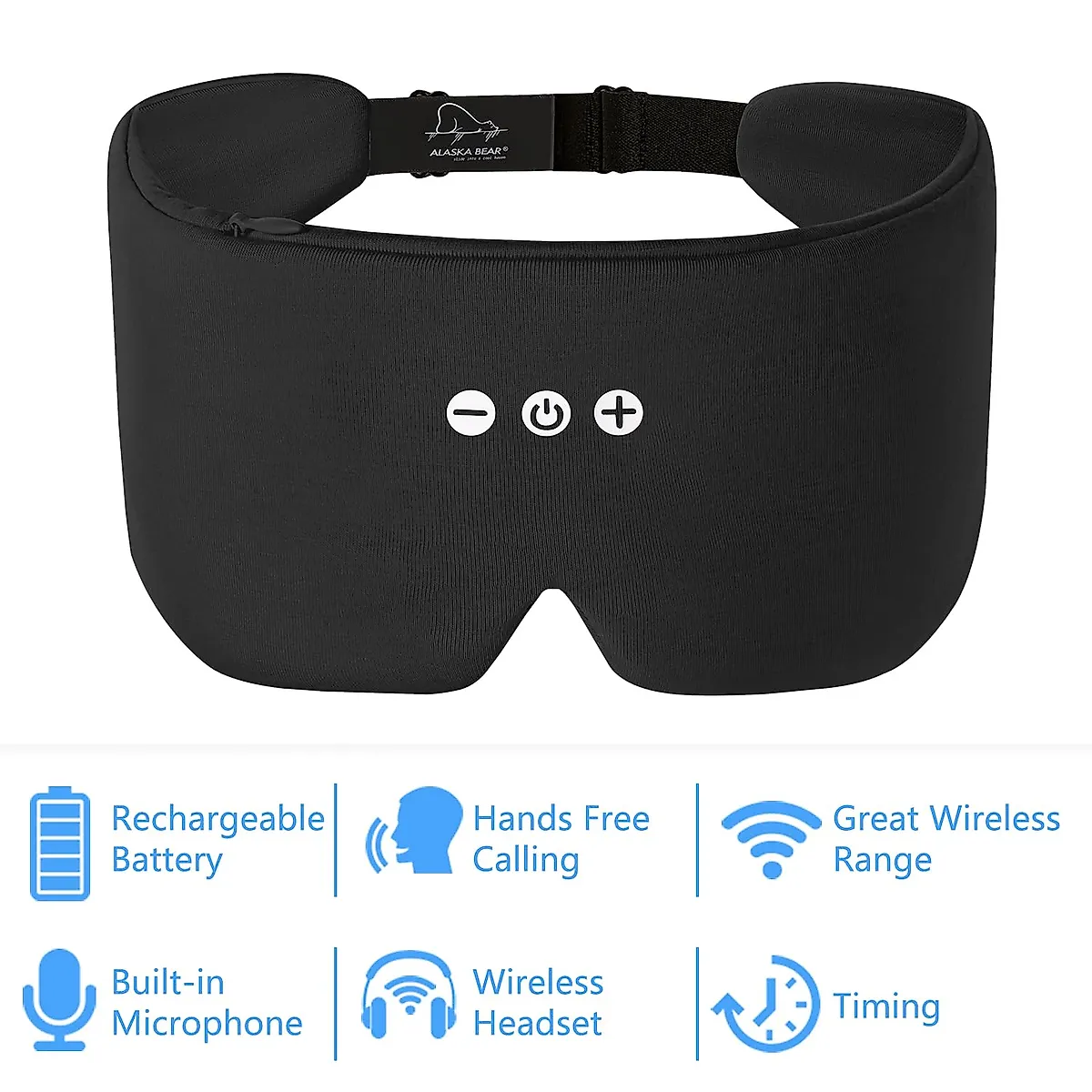 ALASKA BEAR Sleep Headphone Headband Bluetooth 5.2 HD Stereo Noise Reduction Eye Contour Built-in Mask w/Thin Speakers Wireless Audio Sports Headgear (Black Ⅰ)