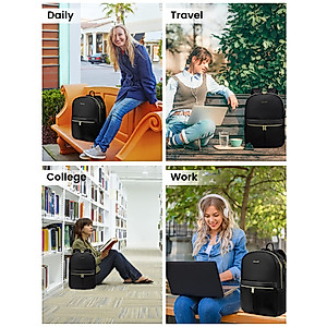 LOVEVOOK Travel Laptop Backpack Women, 15.6 Inch Anti-Theft Water Resistant Computer Back Pack, College Work Teacher Nurse Bag with USB Charging Port, Large Capacity, Black