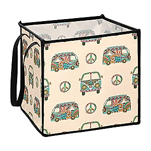 ALAZA Collapsible Storage Basket - Colorful Hippie Camper Bus Rotary Folding Storage Basket Container Organizer Bags - Large Clothes Hamper Tote with Carry Handles(229ya0a)