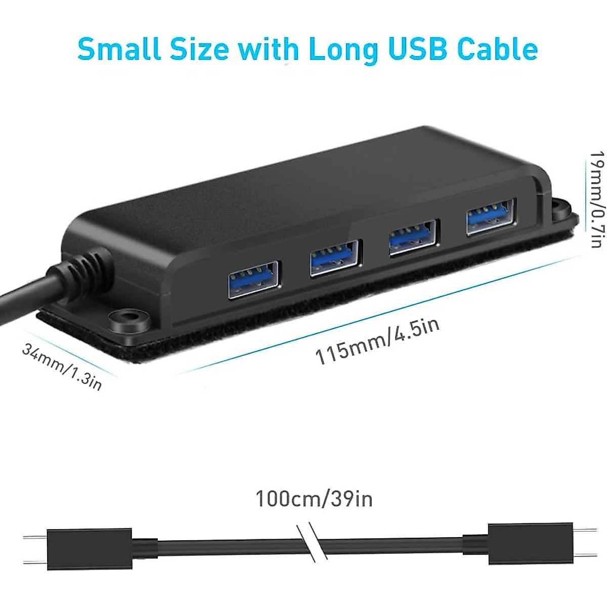 4-Port USB C Hub, USB 3.0 Mountable Desk USB Data Hub 3.0 Multiport Expander with 100CM Cable for MacBook, Mac Pro/Mini, iMac 2021, XPS, Surface Pro, Notebook PC, USB Flash Drives,Mobile HDD and More