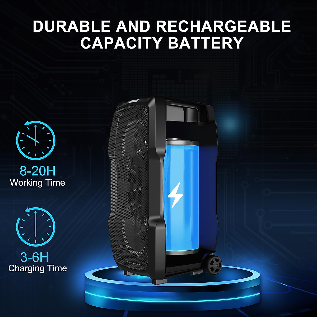 VeGue Karaoke Machine, Wireless Bluetooth PA System for Adults & Kids with Dual 8'' Subwoofers, 2 UHF Wireless Mics, Colorful LED Lights, Ideal for Home Karaoke, Party, Stage Performance (VS-0808)