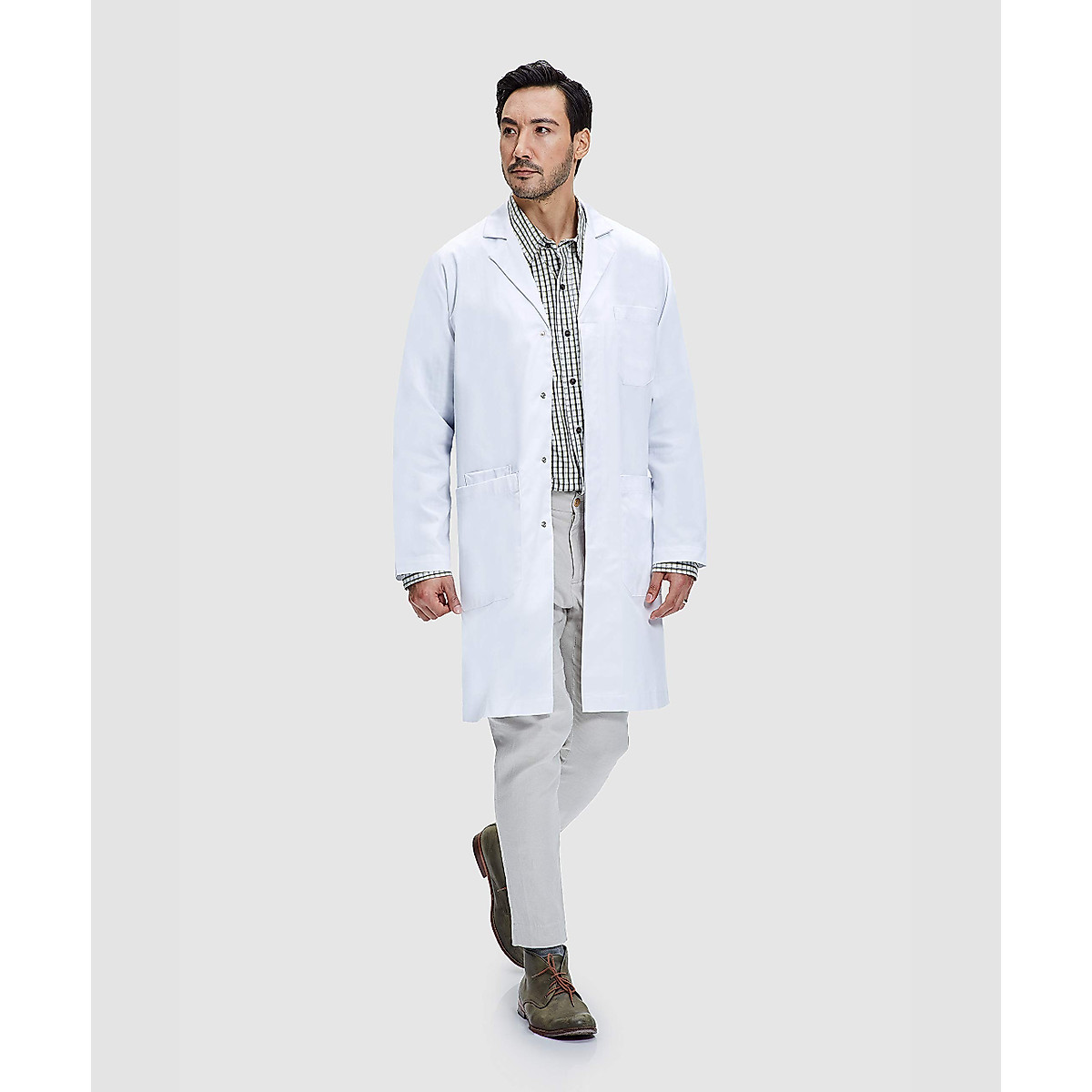 Dr. James 100% Cotton Premium Unisex Lab Coat for Men & Women, Phone & Tablet Pockets, Classic Fit, Snap Closing, 39" Length (S (Men S/Women M))