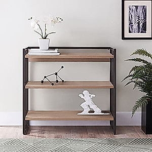 Leick Home 70008-WOGM Mixed Metal and Wood Slatted Bookshelf, White Oak/Gunmetal Gray