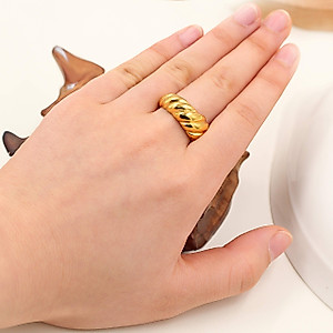 Uloveido 18K Gold Plated Croissant Ring Chunky Braided Twisted Dome Ring Band Stacking Minimalist Statement Rings (size 7)