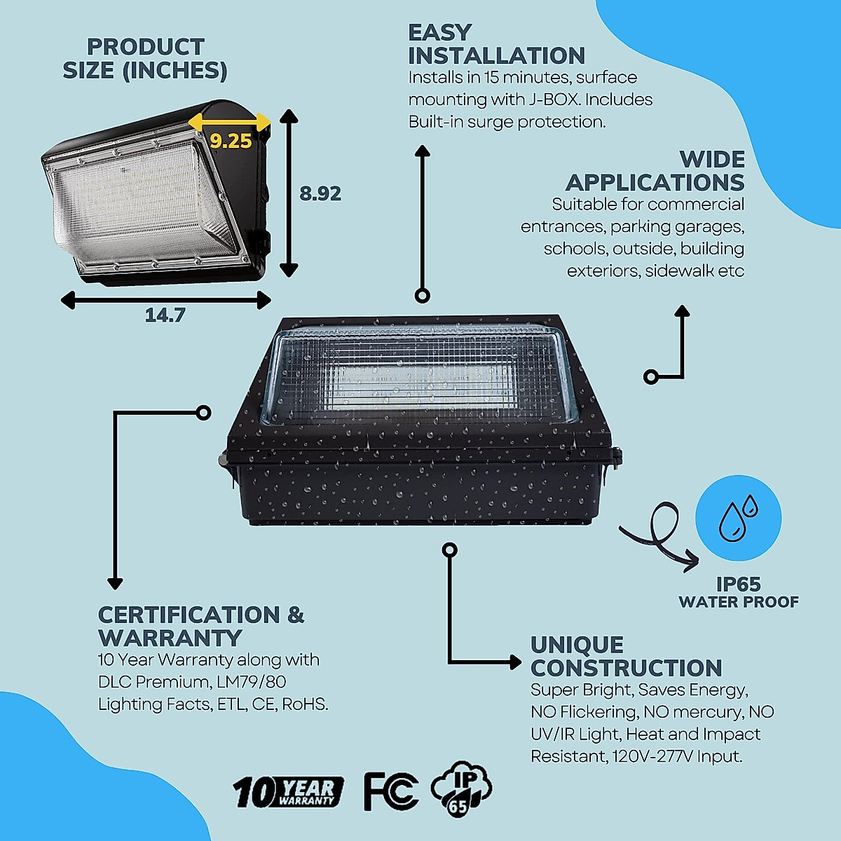 JACS 200W LED Wall Pack Light - 5000K IP65 Outdoor Lighting Fixture for Garage, Porch and Security - Dusk to Dawn Photocell Sensor, Exterior Wall Mount Flood Light, 2 Pack