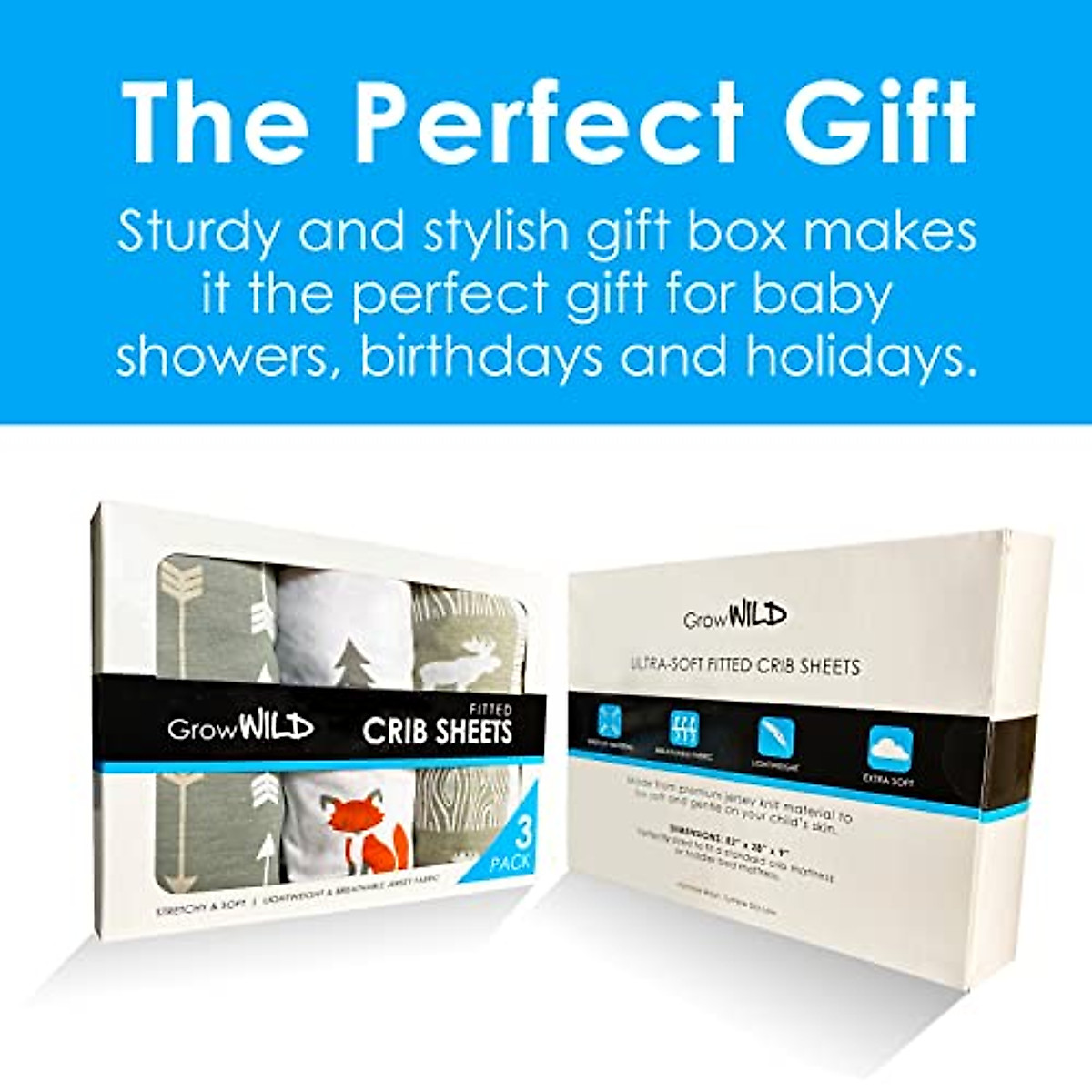 GROW WILD Crib Sheet 3 Pack | Soft Boy Crib Sheets Neutral | Grey Baby Crib Sheets for Boys | Woodland Nursery Crib Mattress Sheet (Forest Fun)