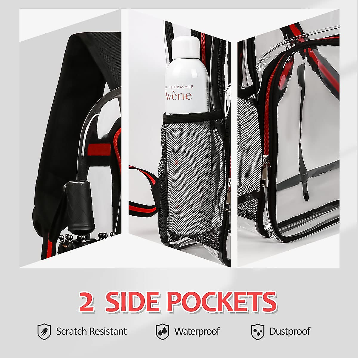 forstree 2 Pieces Heavy Duty Clear Backpack, Black PVC Waterproof Transparent Bag With Cosmetic Bag, See Through Book Bag With Lunch Bag, Stadium Approved