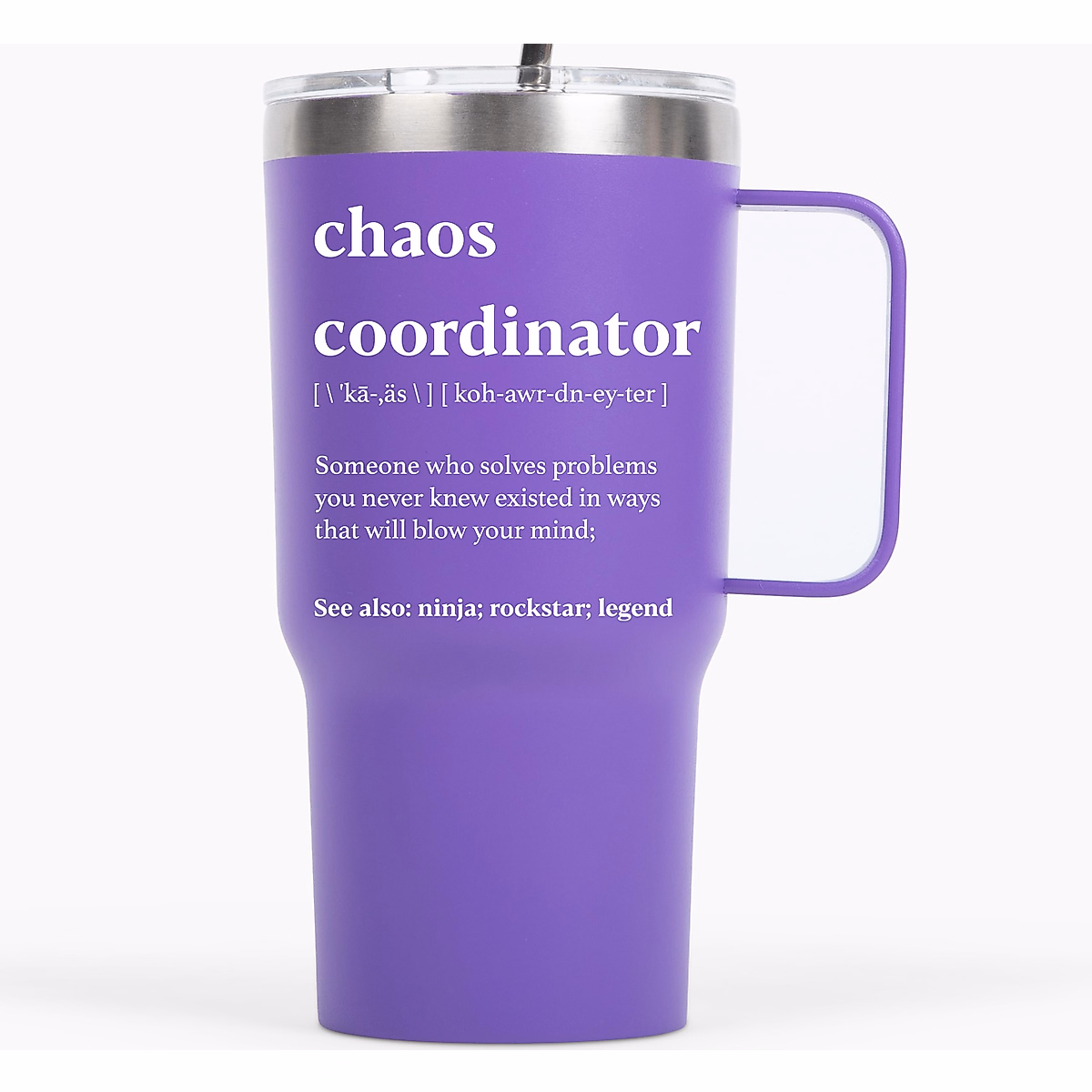 Chaos Coordinator Gifts for Women - Chaos Coordinator Tumbler Mug 20oz with Handle Purple Gifts for Women Boss Lady Gifts for Women Teacher Appreciation Gifts Baskets for Women Nurse Manager Gifts