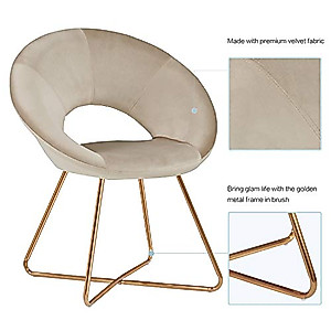 Duhome Modern Accent Velvet Chairs Dining Chairs Single Sofa Comfy Upholstered Arm Chair Living Room Furniture Mid-Century Leisure Lounge Chairs with Golden Metal Frame Legs 1 PCS Khaki