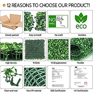 Yaheetech 20 x 20 inch Artificial Boxwood Panels w/Little White Flowers UV Protected Topiary Hedge Plant Privacy Hedge Screen Decorations for Garden,Home,Backyard and Green 12 Pcs