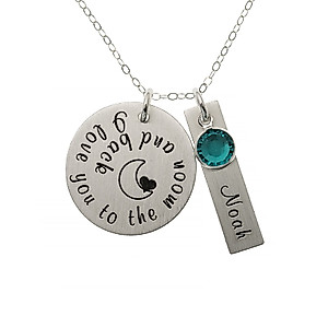 AJ's Collection Personalized To The Moon Sterling Silver Necklace. Customize a Rectangle Charm. Choice of Sterling Silver Chain. Famous Children's Book Quote. Gift For Your Significant Other.