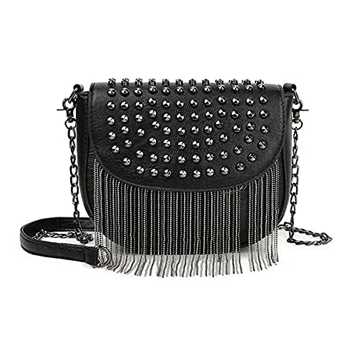 Women's Small Studs Crossbody Handbag Fashion Shell Shape Shoulder Messenger Bag (Black-2)