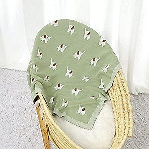 Hadetoto 100% Cotton Baby Blanket Knit Soft Cozy Swaddle Receiving Blankets Toddler Infant Blanket with Lovely Elephant for Newborn Boy Girls - Light Green, 90 x 70cm