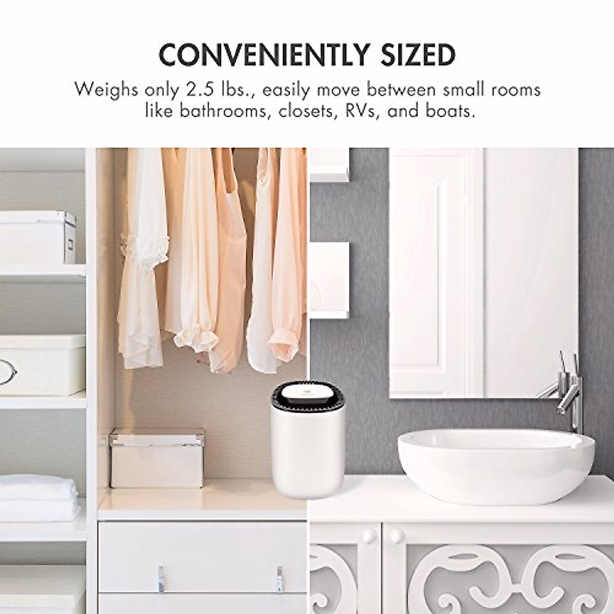 Tenergy Sorbi Mini Dehumidifier, Auto Shut-Off, Ultra Quiet Small Dehumidifier with LED Indicator, Mini Dehumidifier for Bathroom, Small Spaces, Closets, Small Bedroom, Office