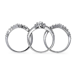 BERRICLE Sterling Silver Halo Wedding Engagement Rings Pear Cut Cubic Zirconia CZ Split Shank Ring Set for Women, Rhodium Plated Size 9