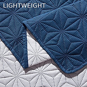 NexHome Quilt Sets Queen Size Navy Blue Stars Pattern Quilted Coverlet Solid Reversible Coverlet Sets Lightweight Microfiber Quilted Bedspread Set with Pillow Shams