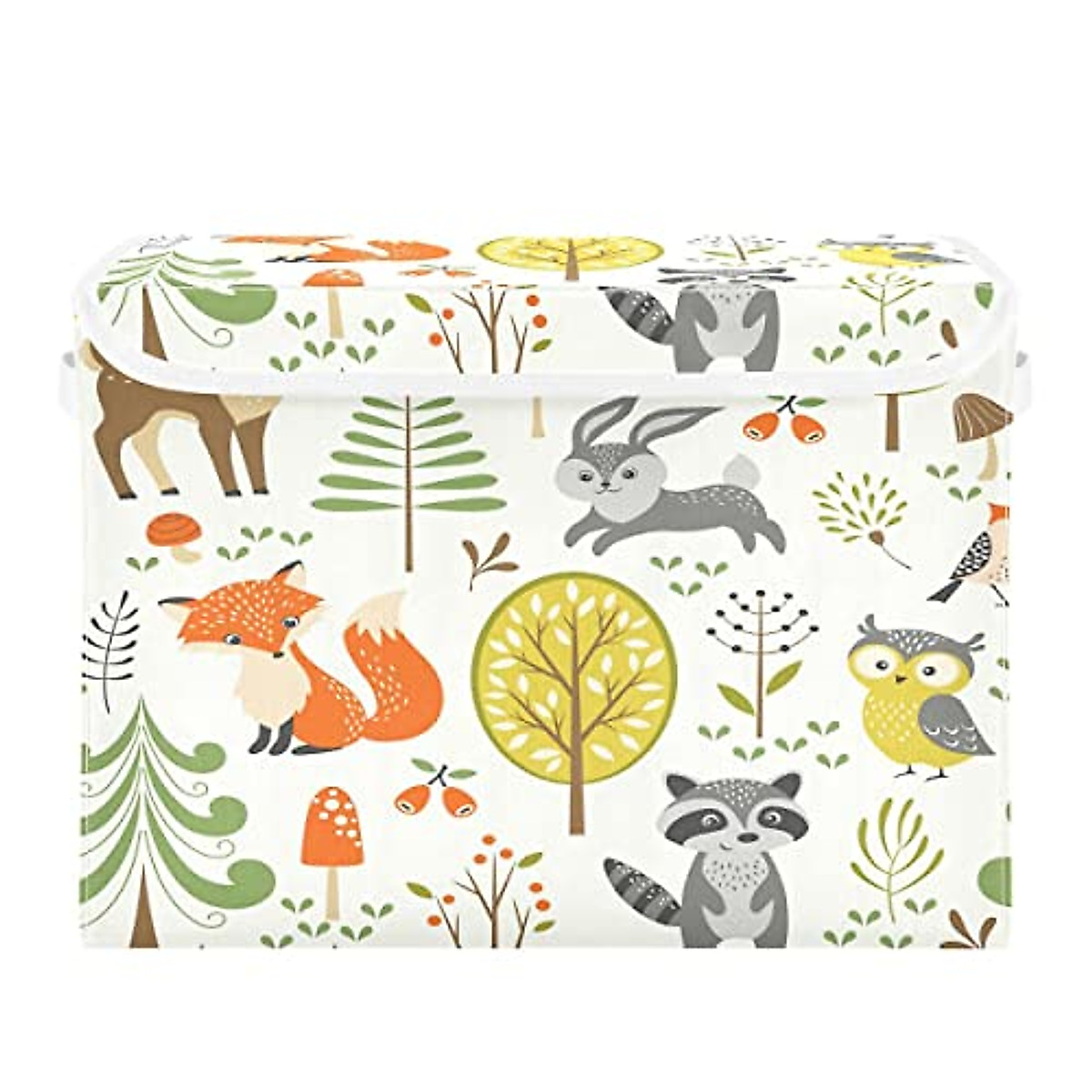 Storage Bins with Lids Foldable Storage Baskets Storage Cubes Collapsible Closet Organizer Containers with Cover Cute Woodland Animals Trees Mushrooms and Berries for Home Office Organizer Closet, She