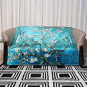 Van Gogh Fleece Blanket for Kids Adults Gift, Super Soft Warm Cozy Lightweight Flannel Throw Blanket for Bedroom Sofa Office Travel Camping (Almond Blossom, 60"X50")