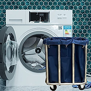 XIJIXILI Commercial Laundry Cart with Wheels Metal Laundry Basket Industrial Rolling Laundry Hamper Removable Liner Bag 160 LB Weight Capacity