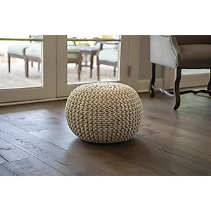 Decor Therapy Lola Round Knit Lurex Yarn and Cotton Pouf, Off-White 20x20x14