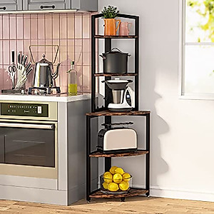 LITTLE TREE Corner Shelf 60 Inch Small Bookcase Bookshelf with 5 Open Shelves, Rustic Brown