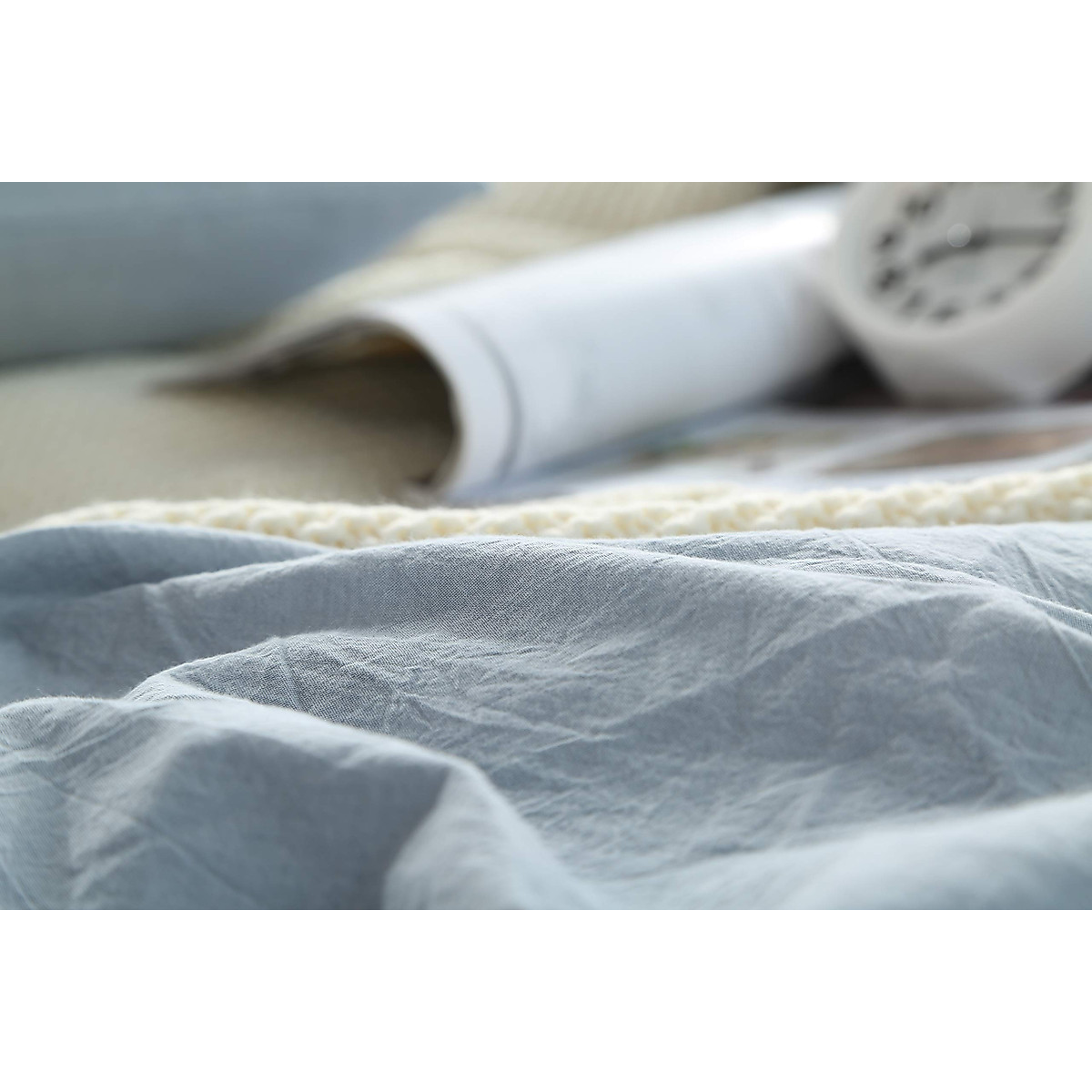 F.Y.Dreams 100% Washed Cotton Duvet Cover for Weighted Blanket 48x72 inches with 8 Ties, Zipper on Long Side/Light Blue/Just Duvet Cover