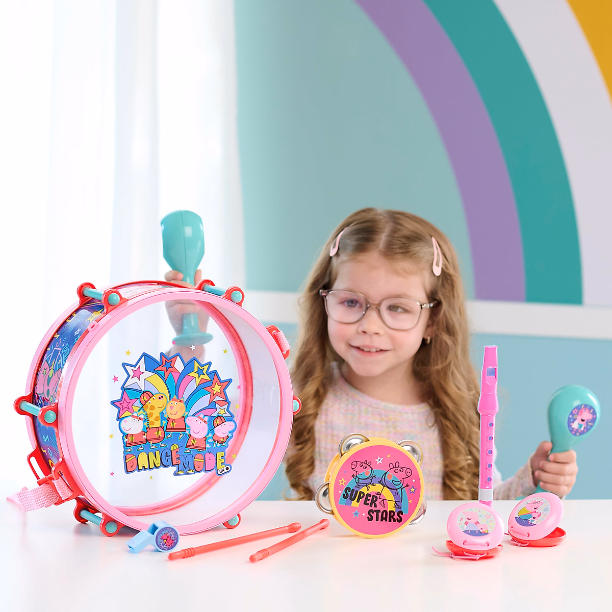 Peppa Pig Party Drum Set, 10-Pieces, 6 Musical Instruments, Pretend Play, Musical Education, Kids Toys for Ages 18 Month, Amazon Exclusive by Just Play